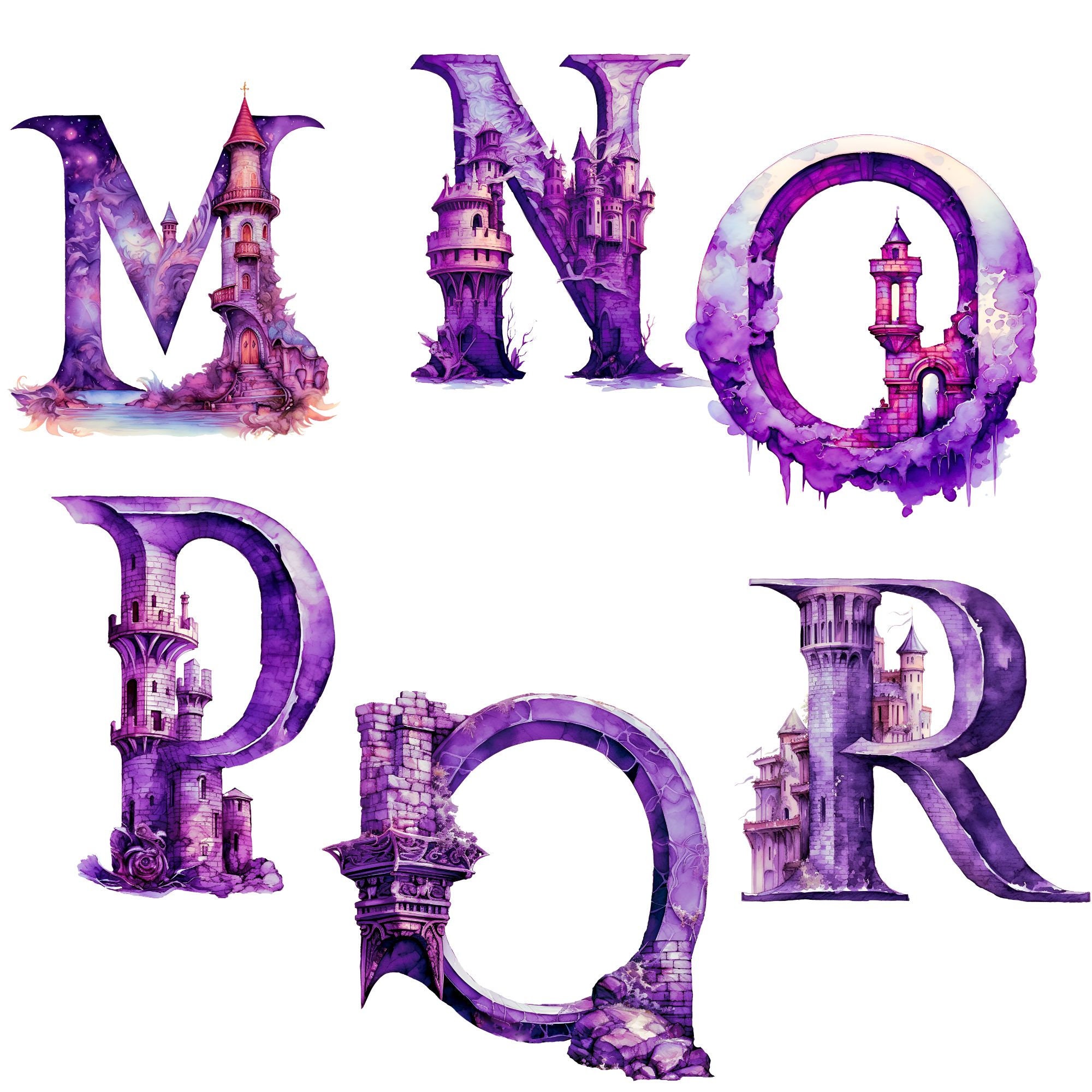 Purple Princess Castle Letters Png, Fairytale Castle Alphabet ...