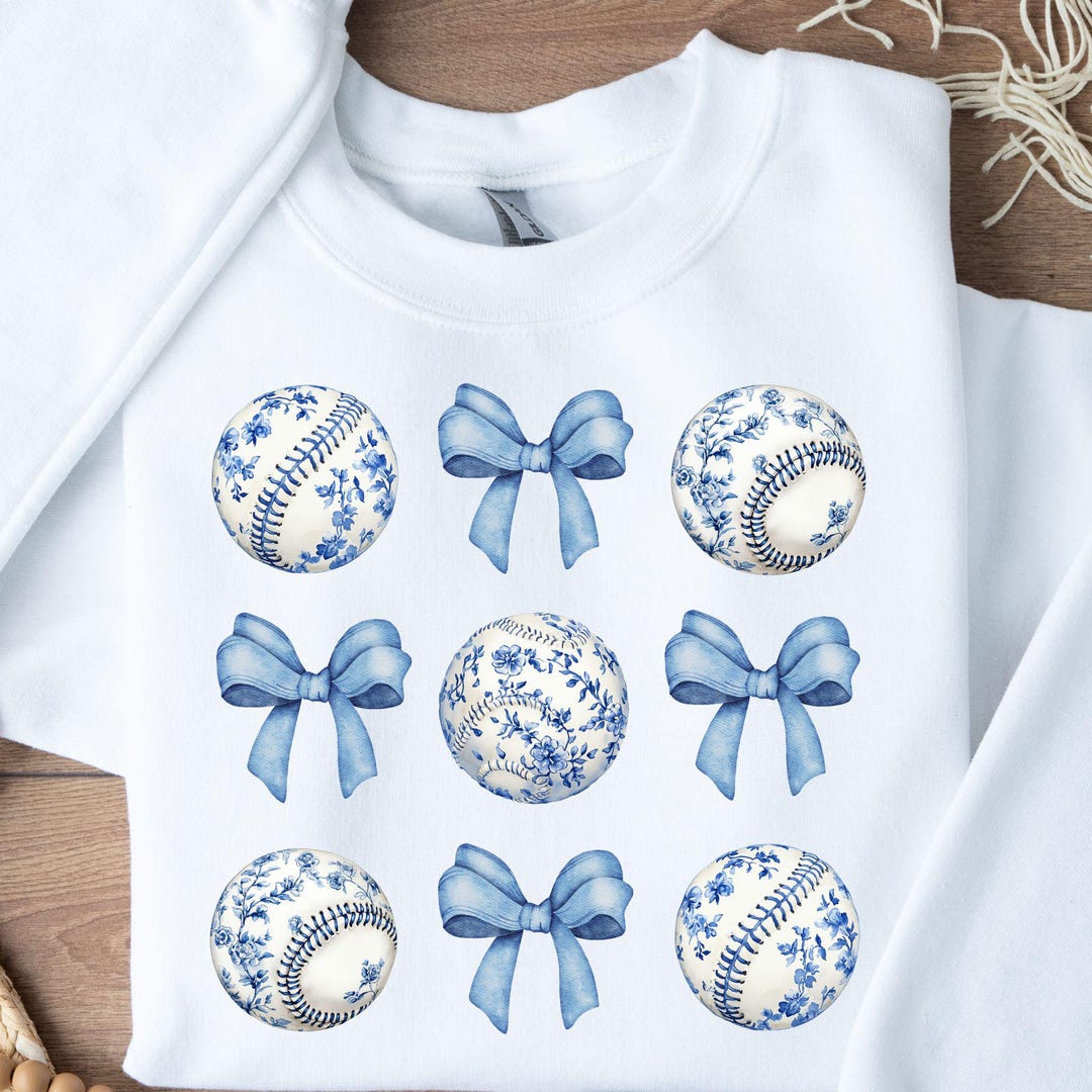 Coquette Baseball Png, Blue Chinoiserie Watercolor Bows Collage Png ...