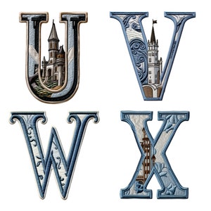 Faux Embroidery Blue Castle Letters Png, Embroidery Letters Castle ...