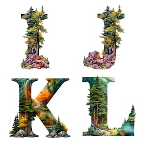 Watercolor Green Woodland Alphabet 26x PNG/ Clip Art Bundle/ Fancy ...