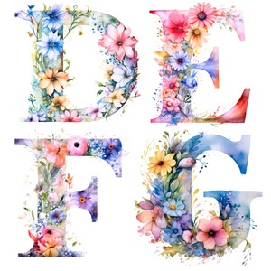 Watercolor Floral Alphabet Letters Clipart PNG Set of Floral Pictures ...