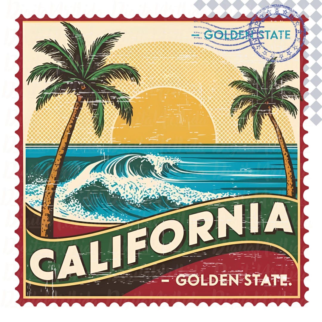 California Stamp PNG: Distressed State Design (digital Download for ...
