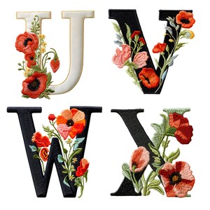 Faux Embroidery PNG Alphabet Bundle, Poppy Flowers Alphabets PNG ...