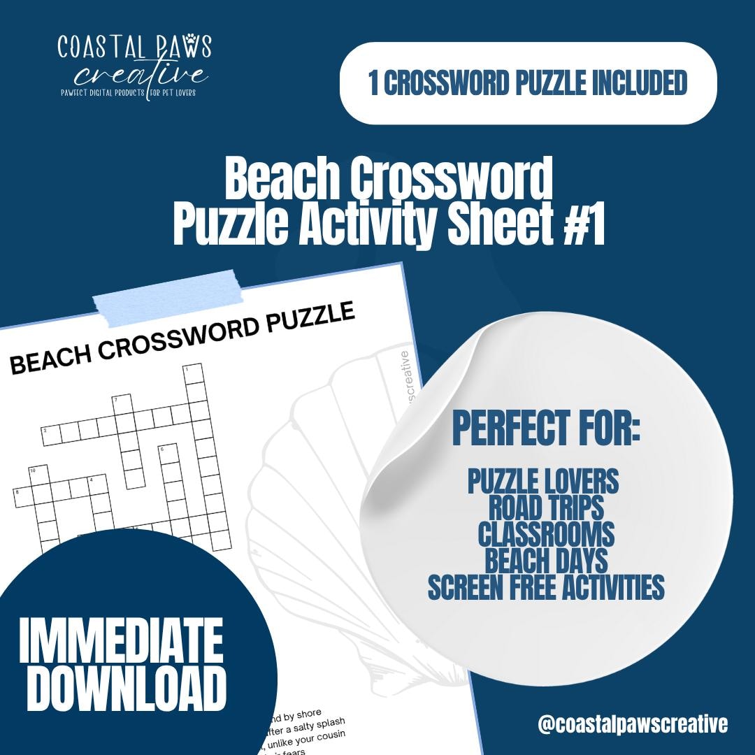 Beach Crossword Puzzle Activity Sheet (no 1) | Perfect for Travel ...