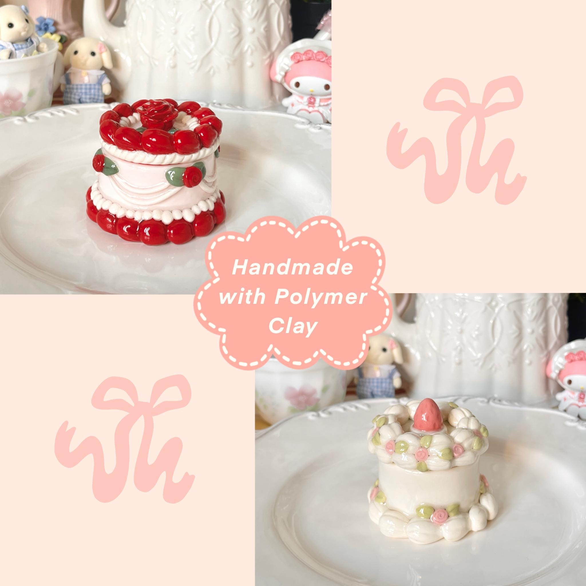 Handmade Polymer Clay Cake Trinket Box | Vintage Style Jewelry Holder ...