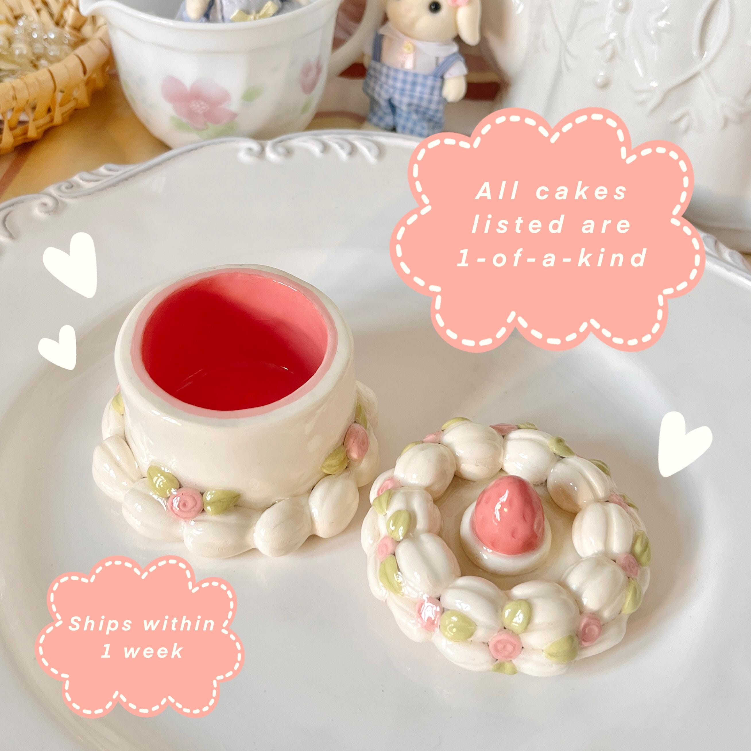 Handmade Polymer Clay Cake Trinket Box | Vintage Style Jewelry Holder ...