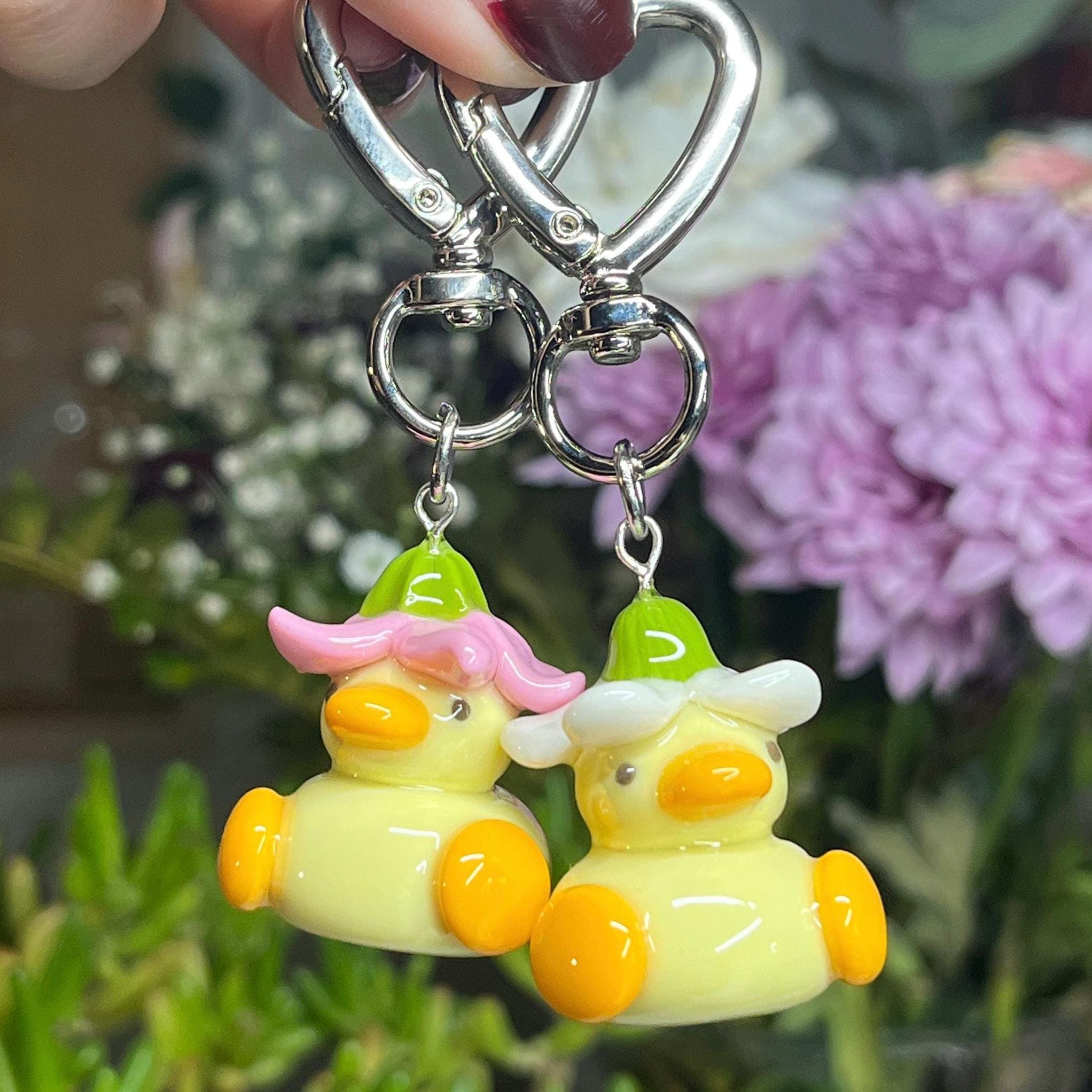 2 Garden Ducky Bag Charms | Matching Flower Duck Friendship Keychains ...
