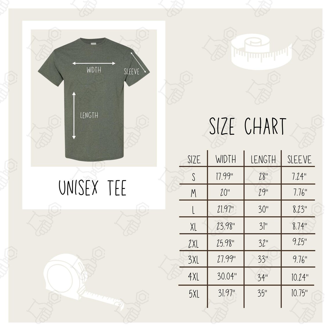 Gildan 5000 Size Chart Size Chart For Gildan Gildan 5000 Mockup And
