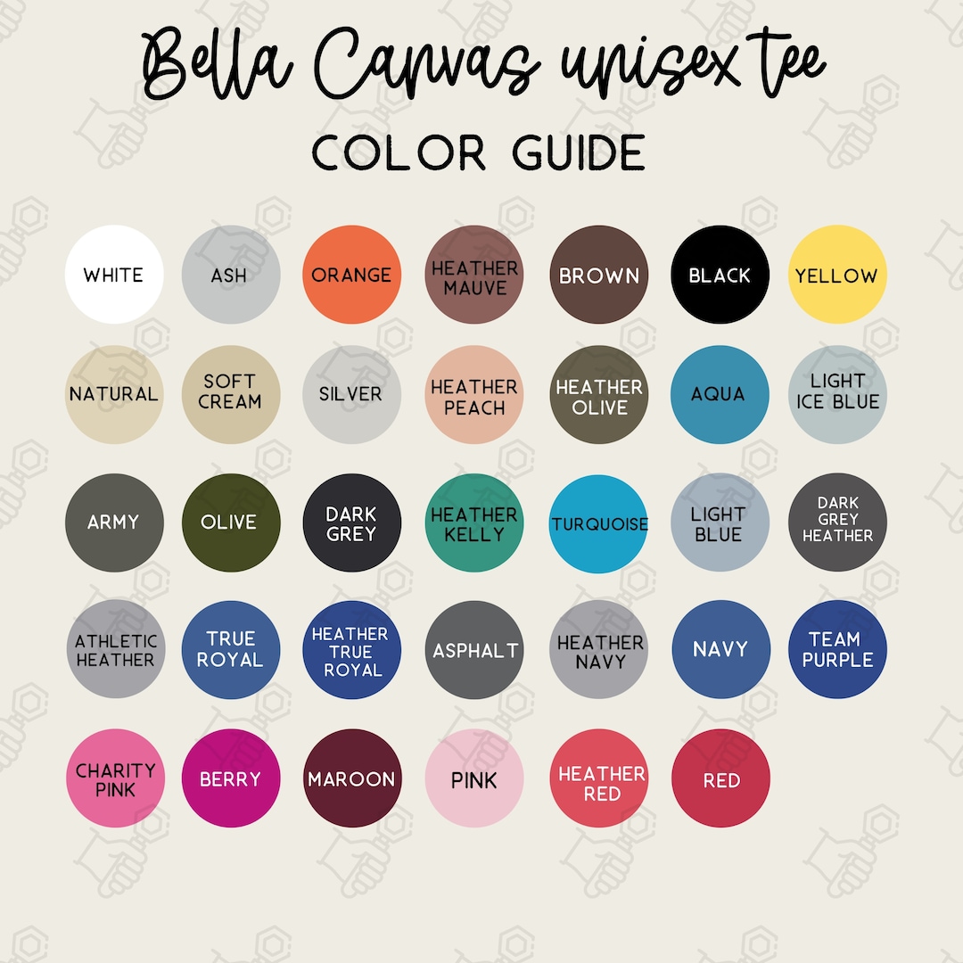 Bella Canvas 3001 Color Chart, 3001 Color Chart, Bella Canvas Color ...