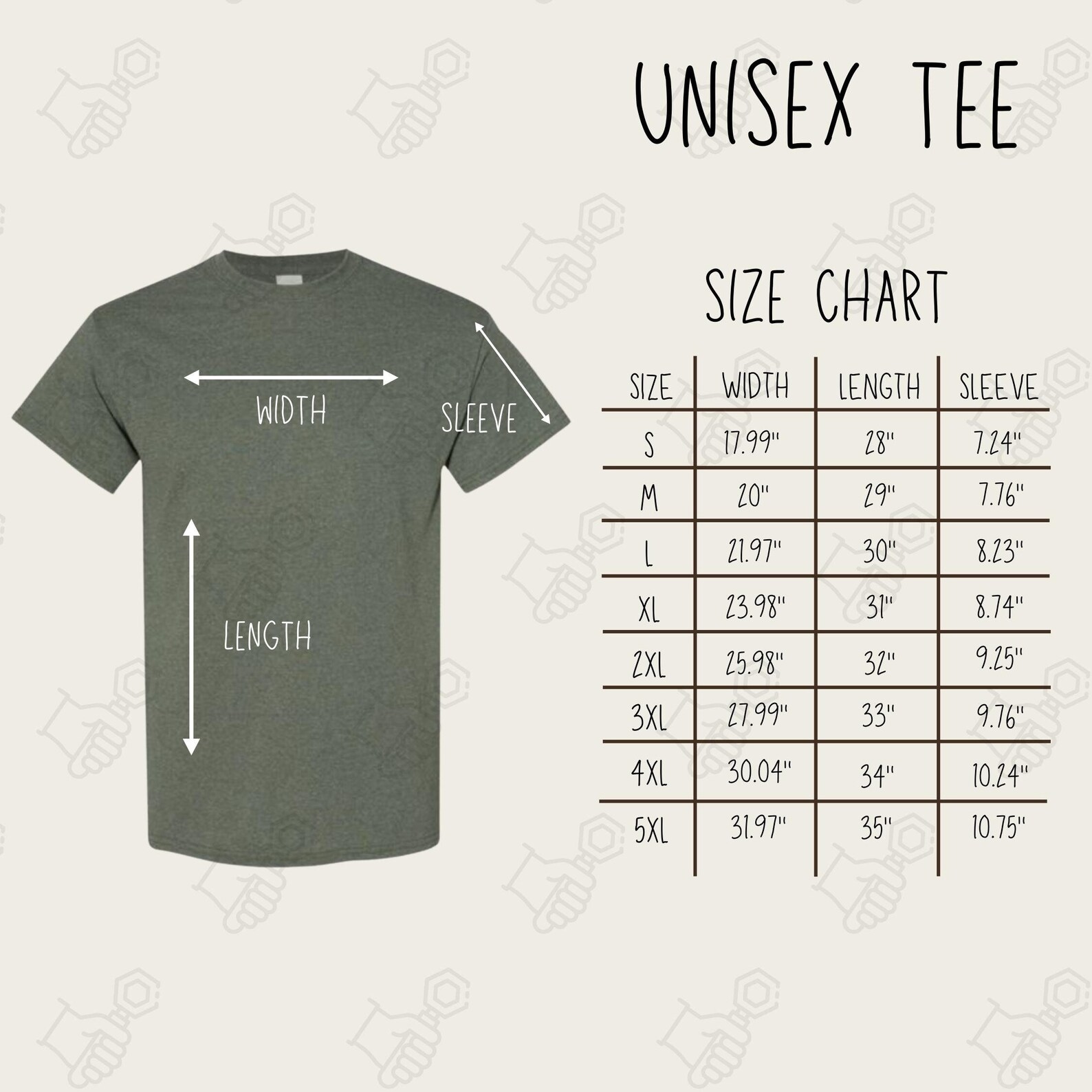 Gildan 5000 Size Chart Size Chart For Gildan Gildan 5000 Mockup And