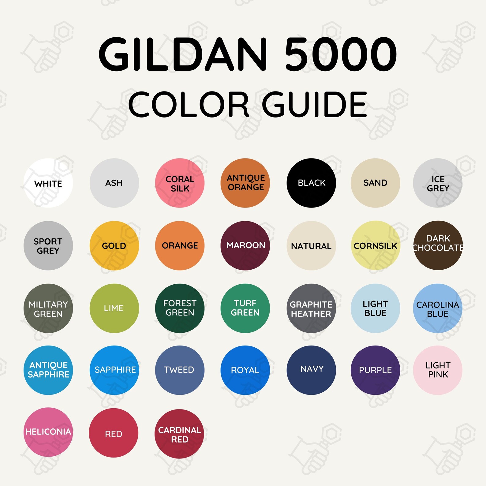 Editable Mens Gildan 5000 Color Chart, Gildan 5000 Editable Color Chart ...