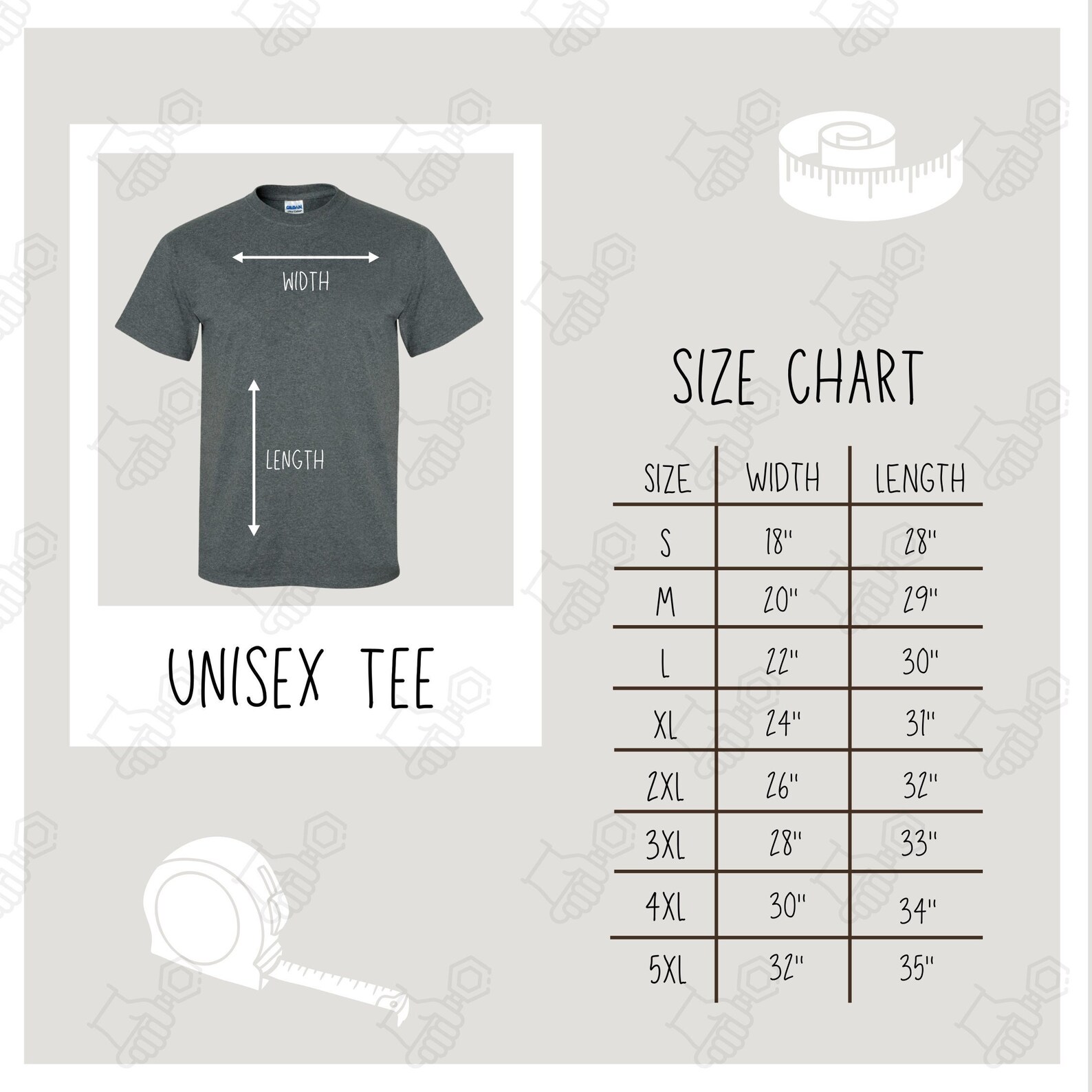 Gildan 2000 Size Chart, Gildan 2000 Mockup, Size Chart for 2000, Gildan ...