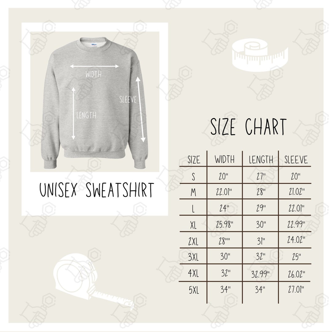 Gildan 18000 Size Chart, Size Chart for Gildan, Gildan 18000 Mockup and ...
