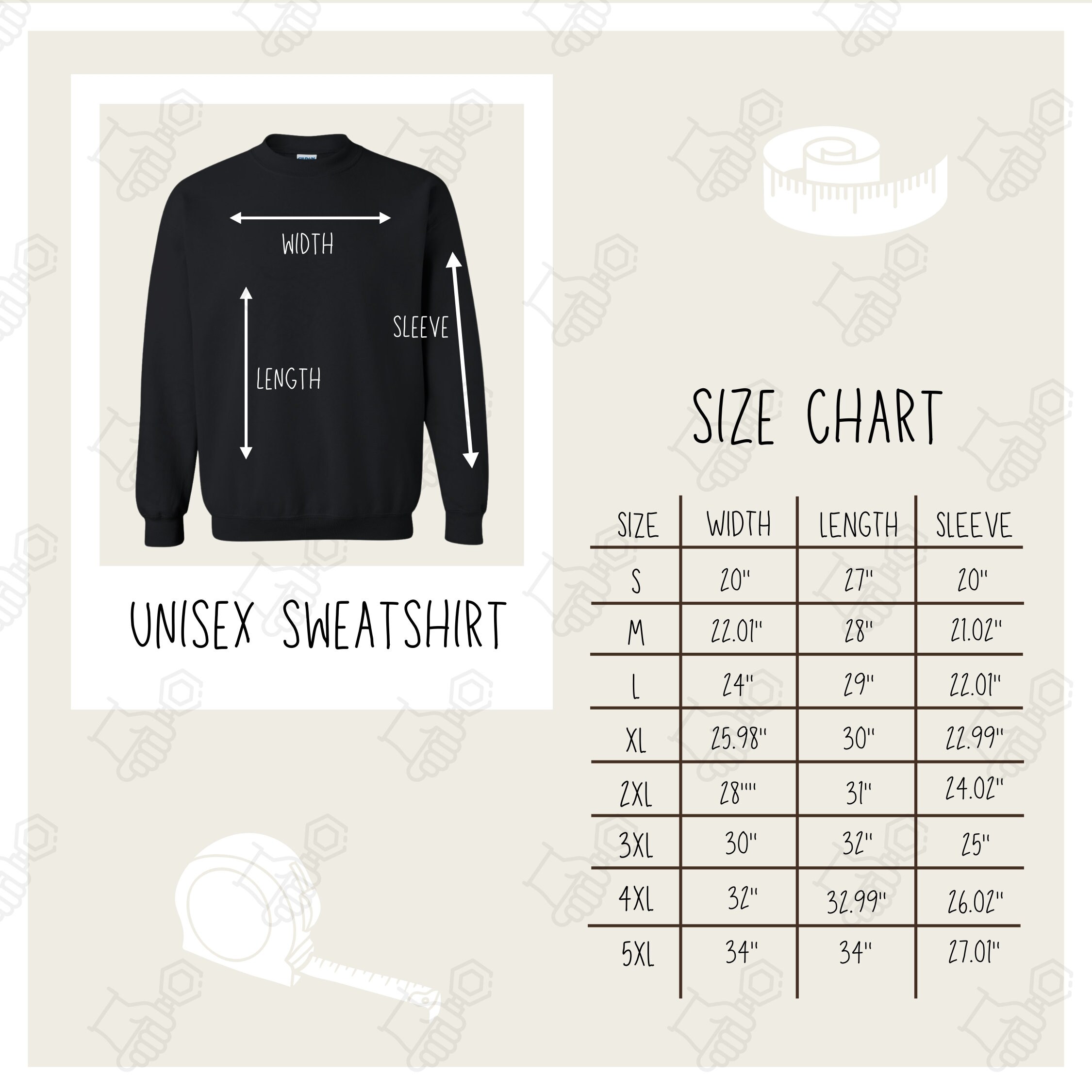 Gildan 18000 Size Chart, Size Chart for Gildan, Gildan 18000 Mockup and ...