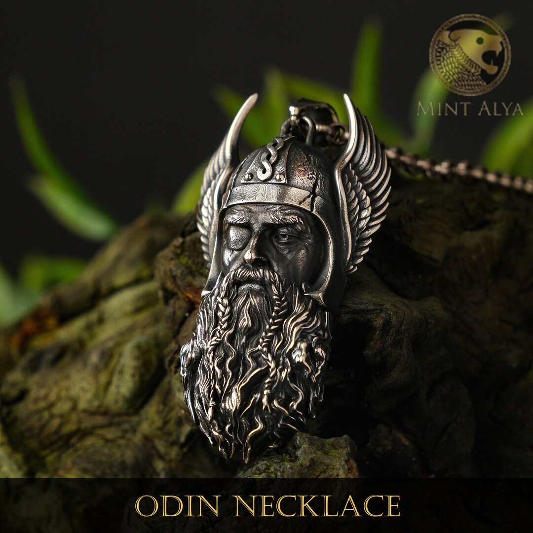 Silver Odin Necklace, Odin Pendant, Mythologic Jewelry, Norse Necklace, Nordic Pendant, Viking ...