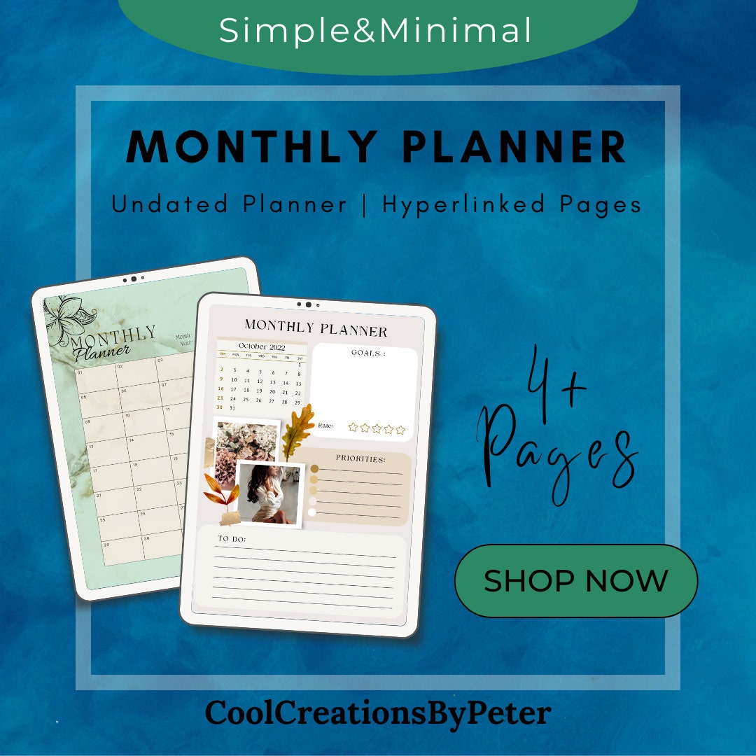 Monthly Planner, Goodnotes Template, Undated Monthly Planner, Monthly ...