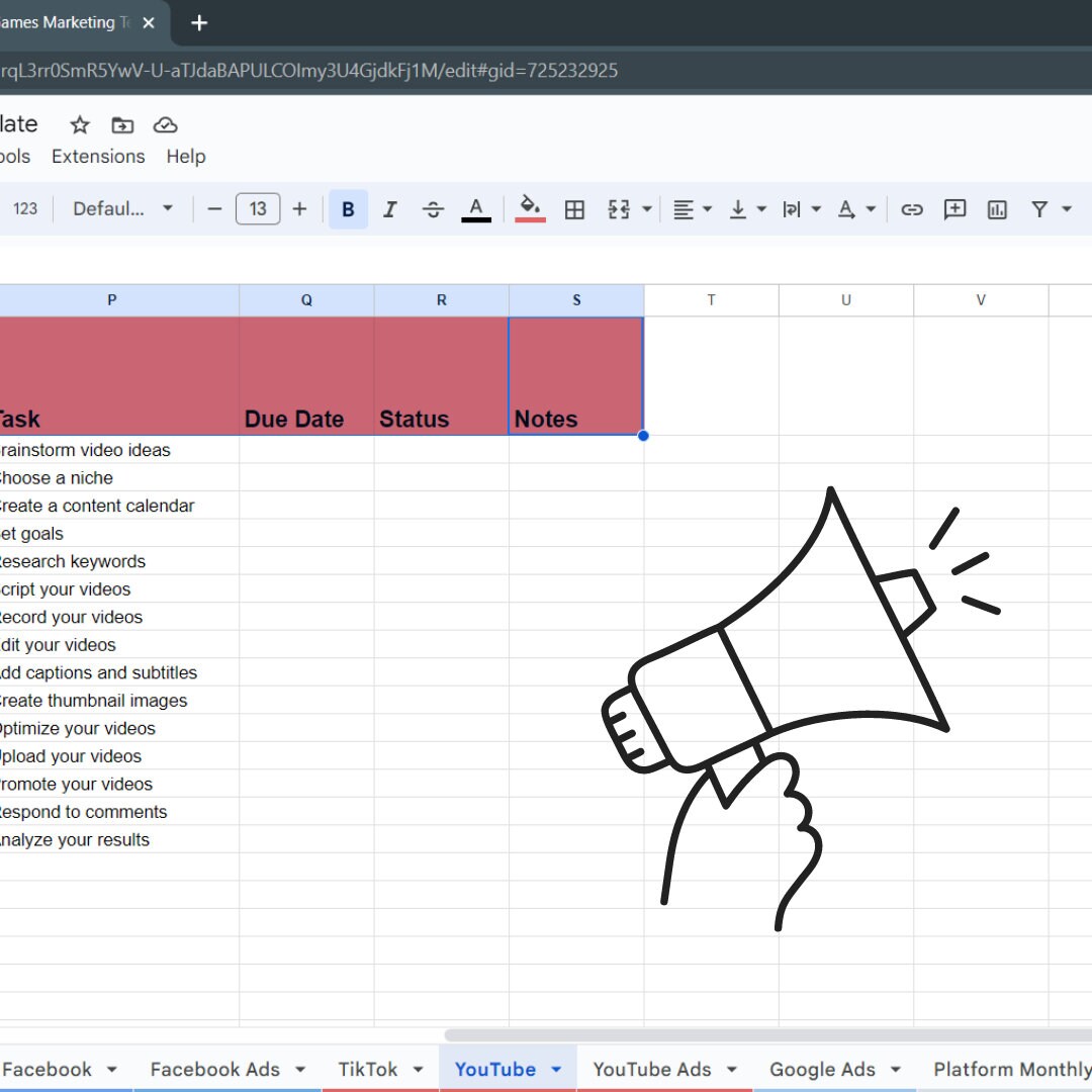 Marketing Google Sheet Template for Indie Game Developers - Etsy