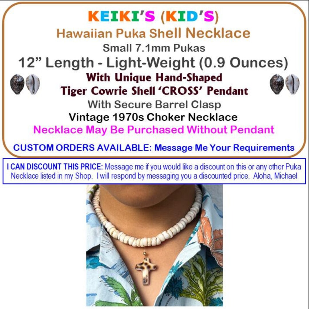 Hawaiian Puka Shell Necklace Lightweight for Keiki-child-kid-toddler W ...