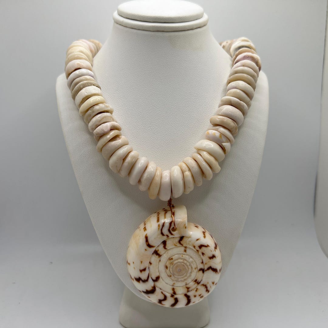 Puka Shell Necklace With Large Pukas & ‘betuline Cone Shell Top’ Puka ...