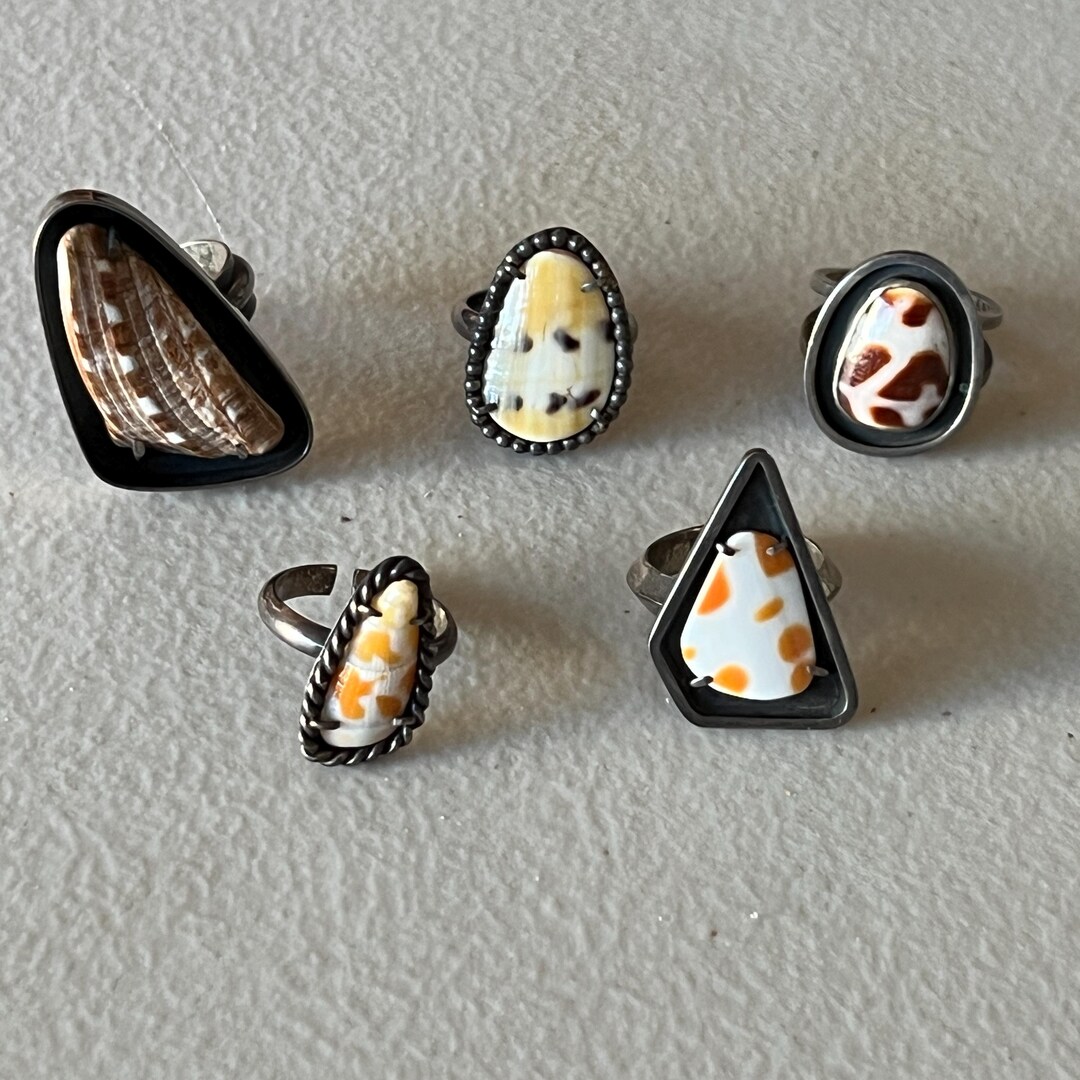 Sterling Silver Hawaiian Seashell Rings Vintage 70s One-of-a-kind ...