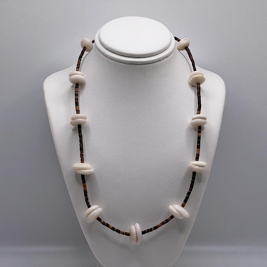 Puka Shell Necklace-with 14mm-10mm Puka Shells With 2mm Dark & Light ...