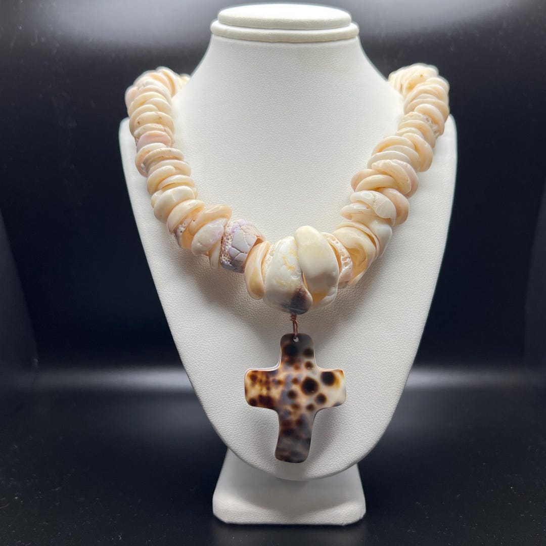 Puka Shell Necklace W/exclusive Hand-shaped Tiger Cowrie Shell ‘cross ...
