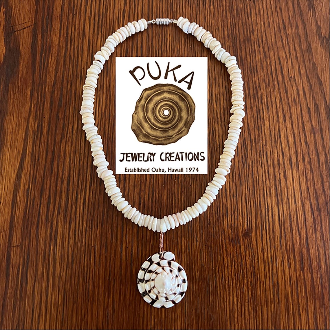 Puka Shell Necklace With Unique Marbled Cone Shell Puka Pendant Vintage ...