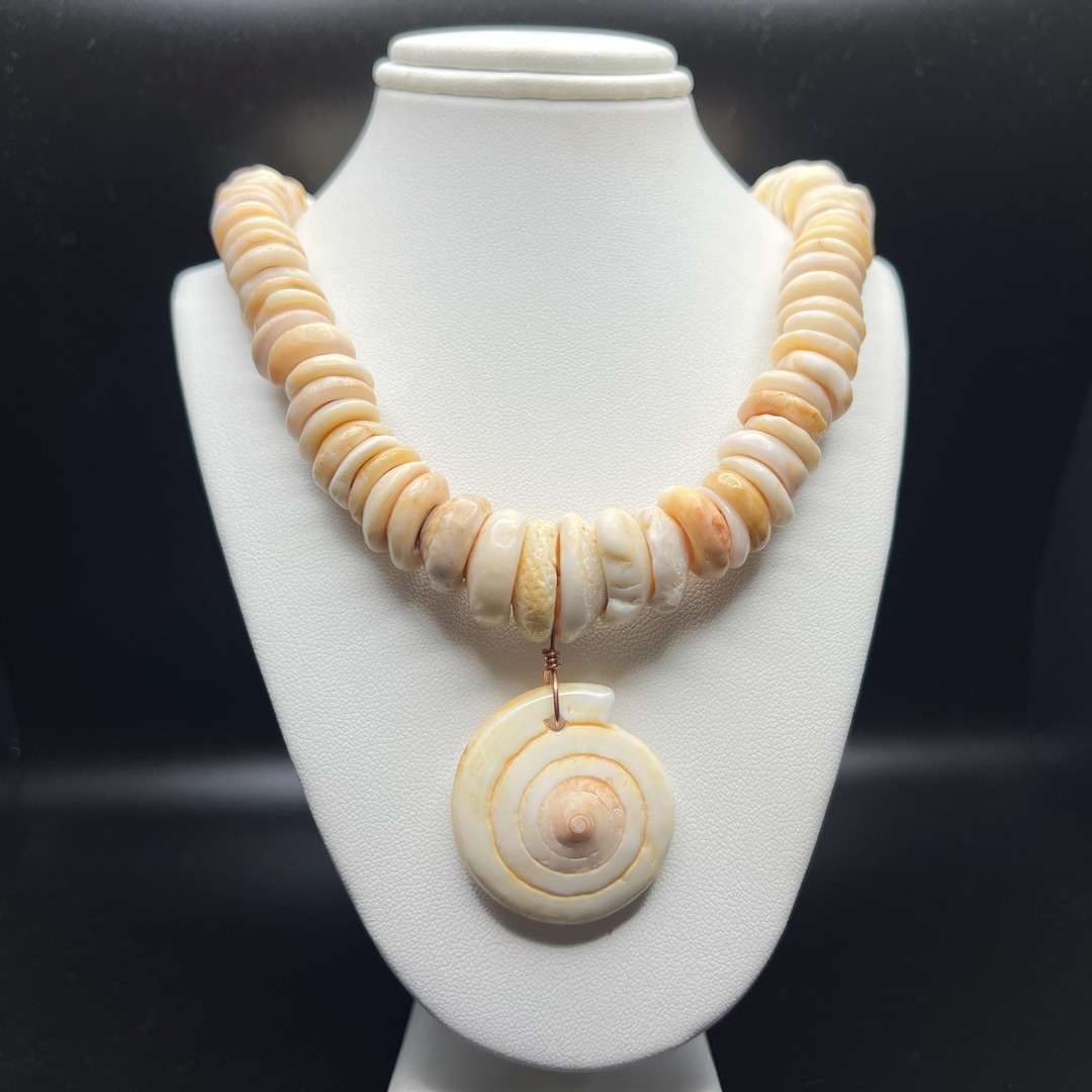 Puka Shell Necklace With Large Pukas & ‘yellow Cone Shell Top’ Puka ...