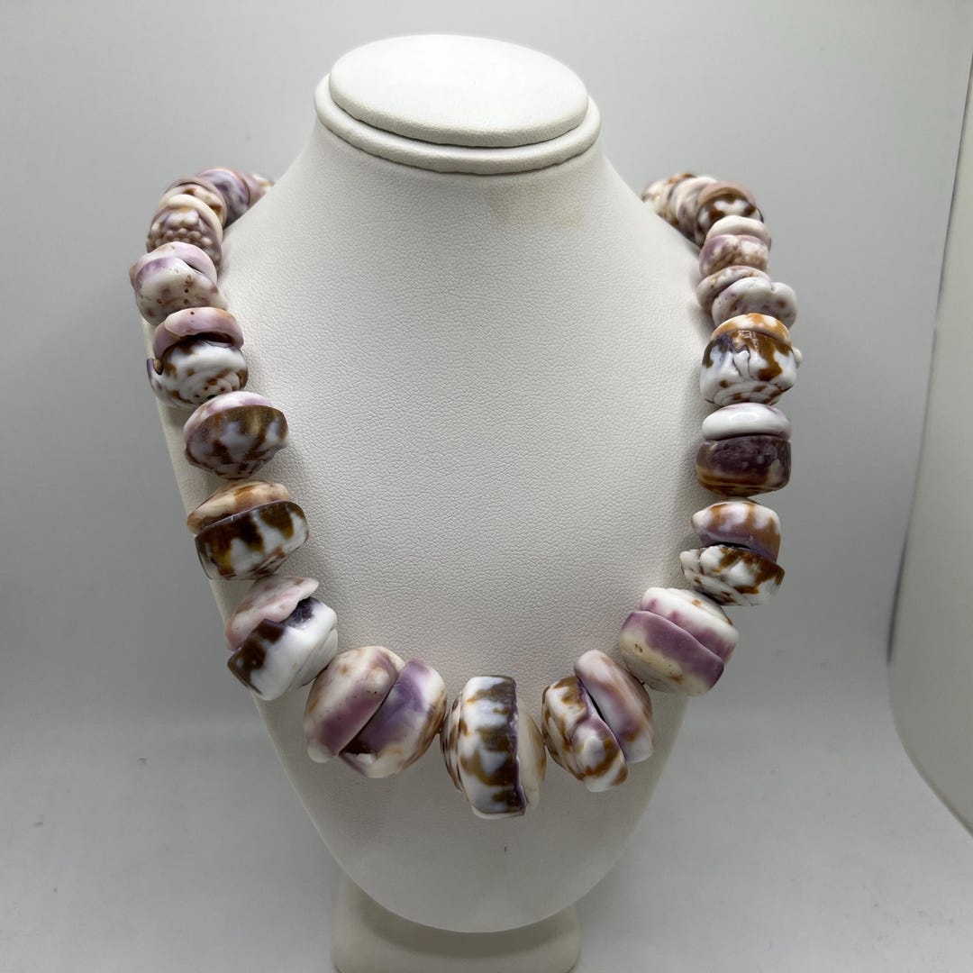 Puka Shell Necklace W/large Pukas Deep Shades of Lavender & Brown ...