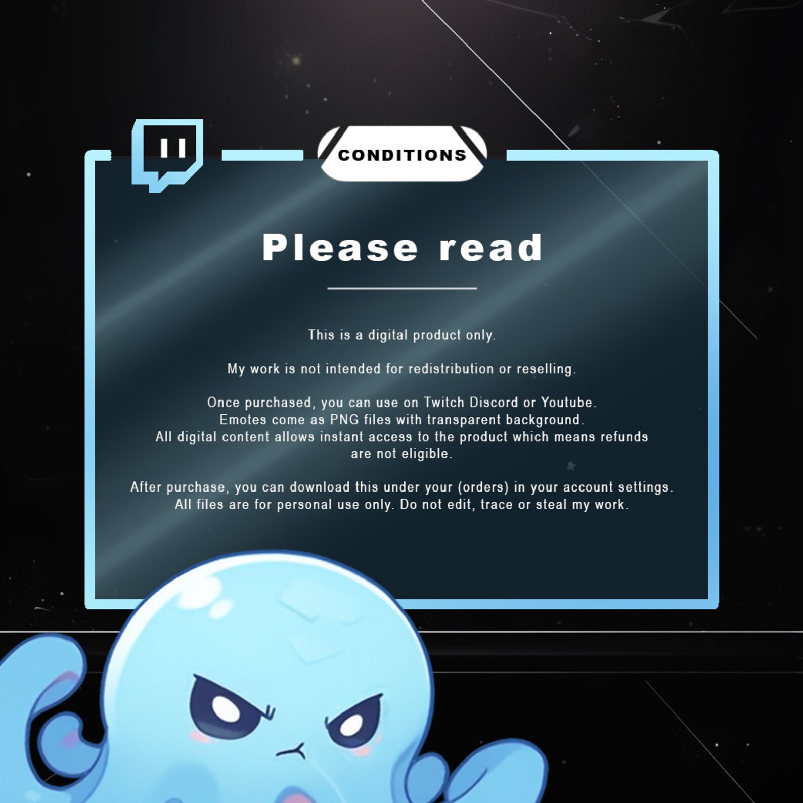 Angry Blue Squid, Animated Emote and Sticker for Twitch Youtube and ...