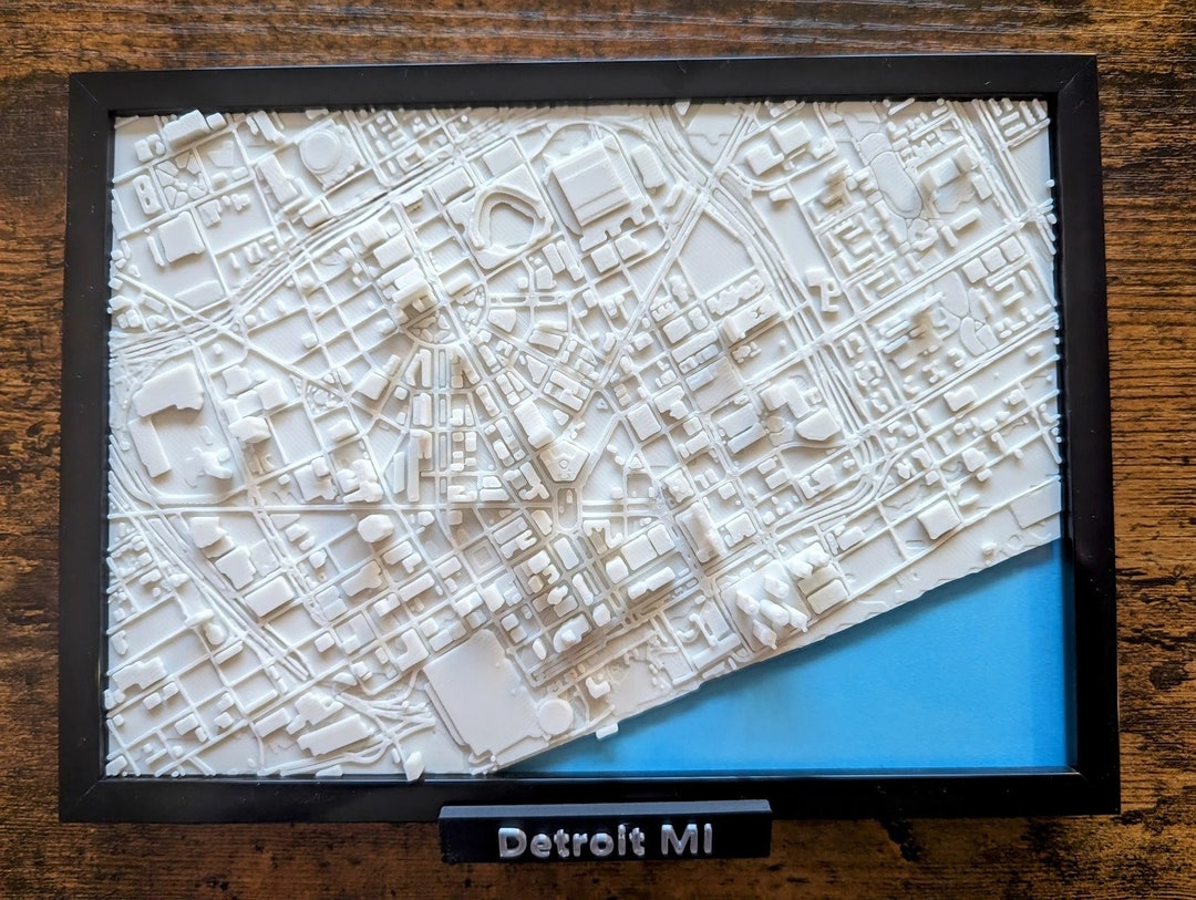 Detroit Michigan USA 3D City Map - Custom Wall Art - 3D Street Map ...