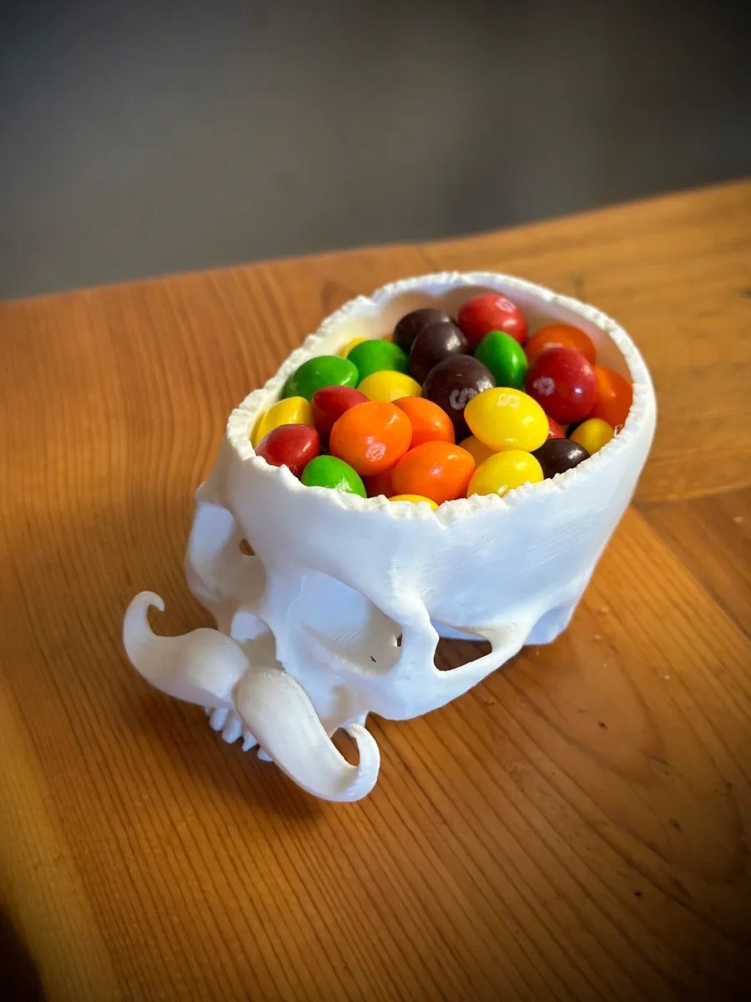 Skull With Mustache Halloween Candy Bowl, 3D Printed, Goth Gift ...