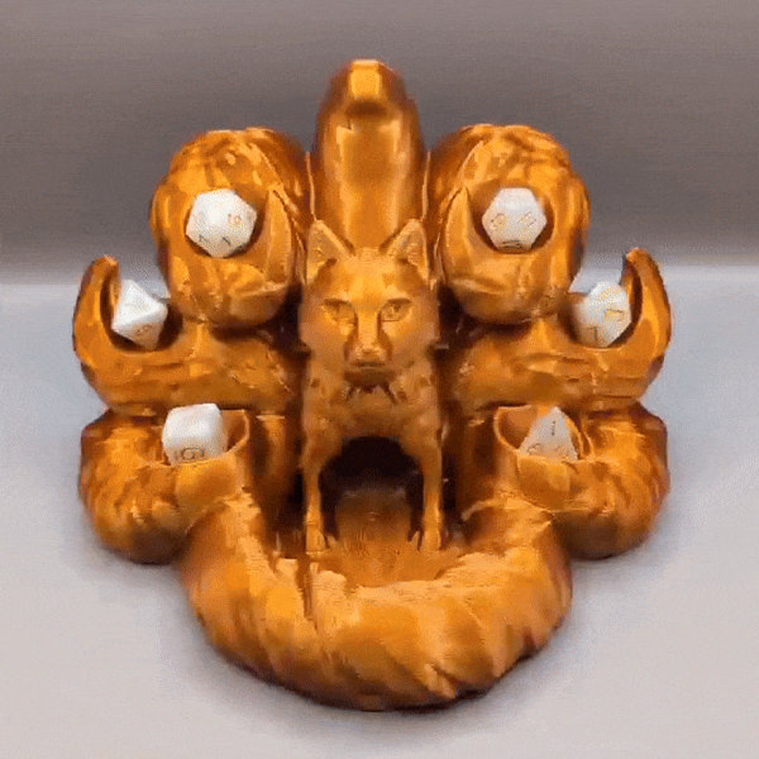 Kitsune Dice Tower - 6-tailed Fox Figurine - Fox Decor - Tabletop ...