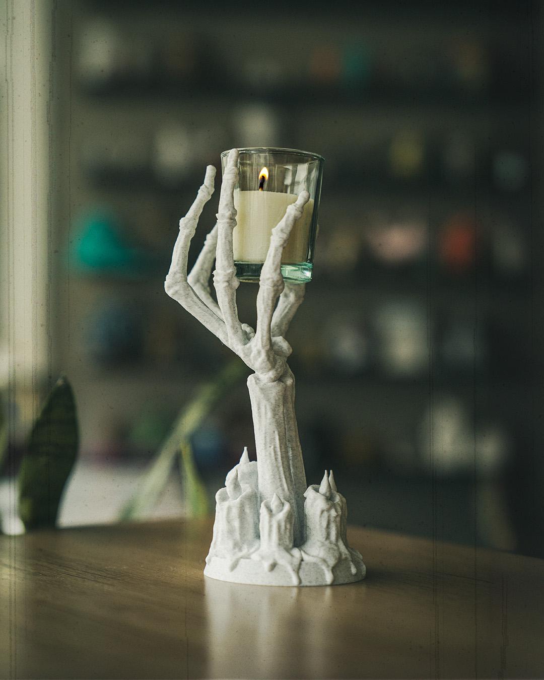 Skeleton Hand Gripping Candle Light Holder - Skull Decor - Halloween ...