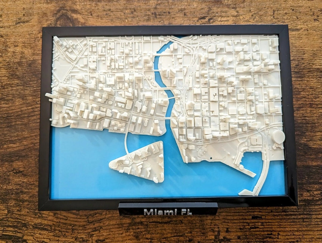 Miami Florida USA 3D City Map - Custom Wall Art - 3D Street Map - Home ...