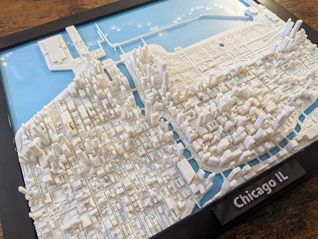 Chicago Illinois USA 3D City Map - Custom Wall Art - 3D Street Map ...