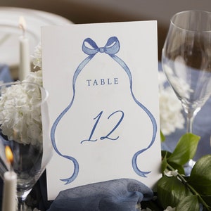 Blue Bow Wedding Table Numbers, Editable Table Number Template, Blue ...