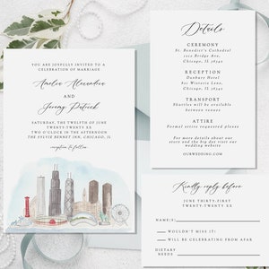 Chicago Skyline Invitation Template, Chicago Wedding Invitation, Watercolor Chicago Invite ...