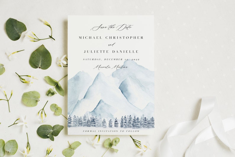 Snowy Mountain Save the Date, Winter Wedding Save the Date ...