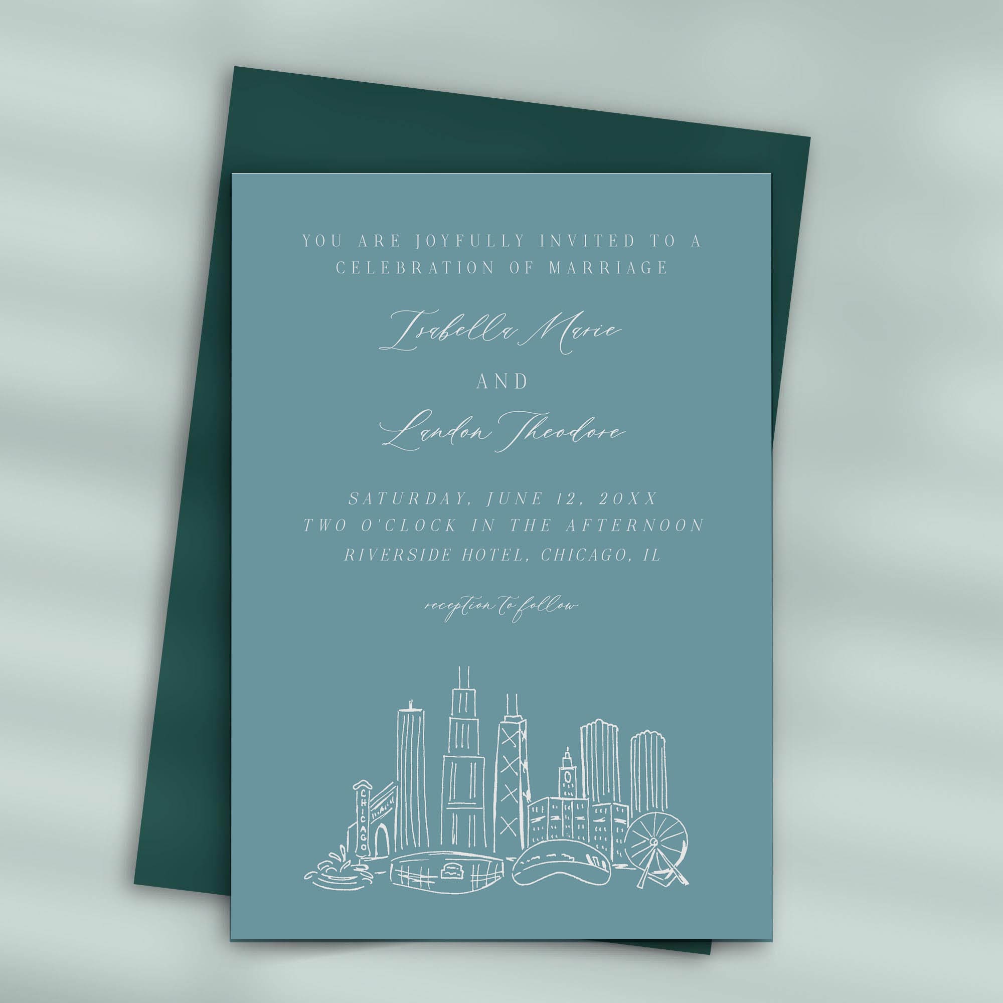 Chicago Wedding Invitation Template, Chicago Skyline Invitation, Custom ...
