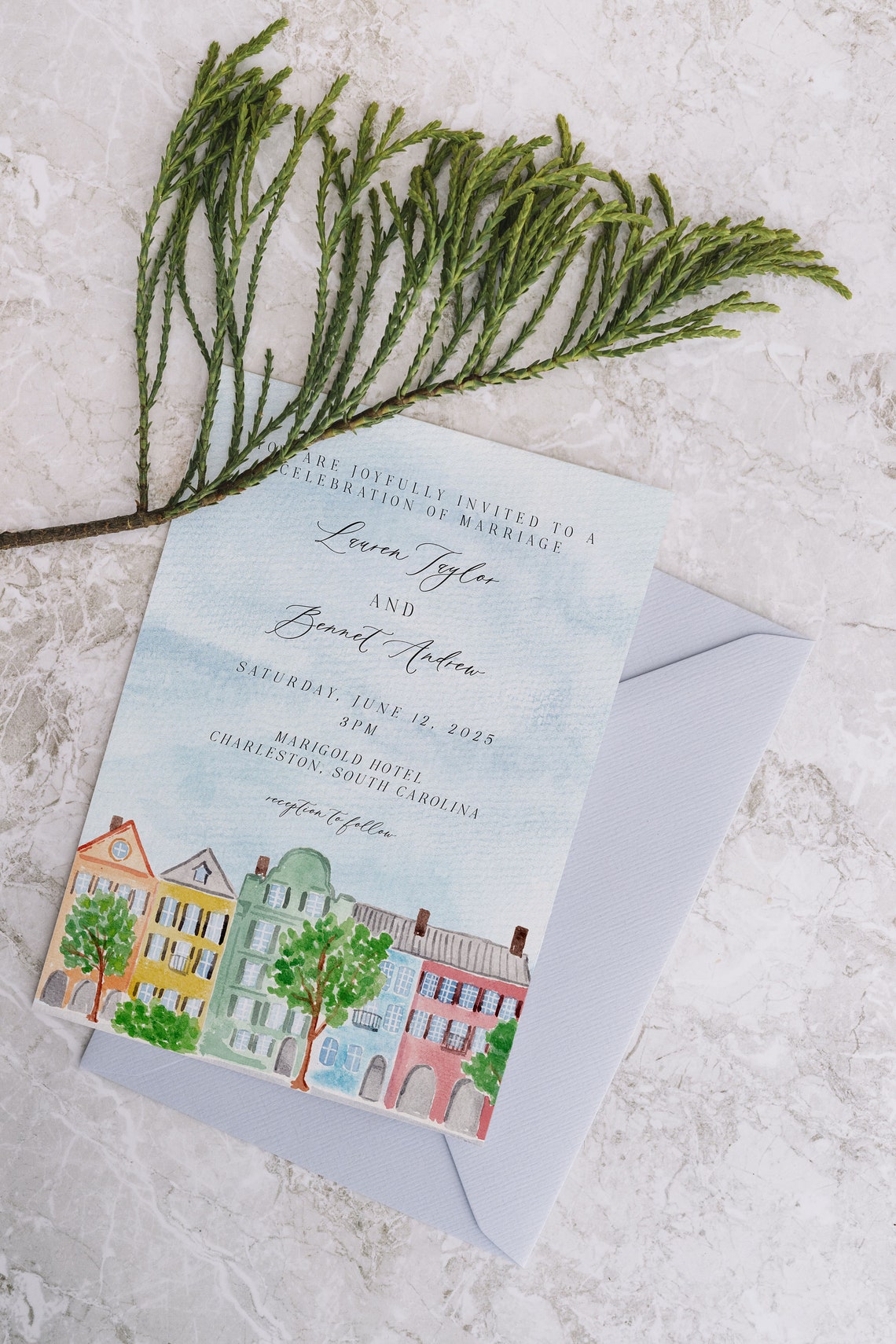 Charleston Wedding Invitation Template, Rainbow Row Invitation, Custom ...
