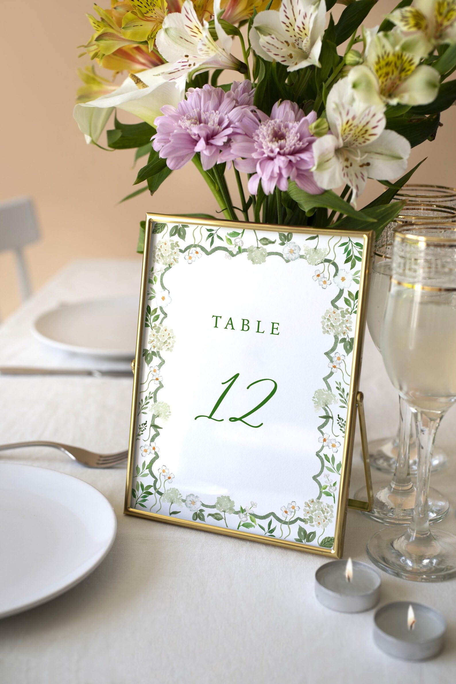 White Floral Table Number Template, Hydrangea Table Number, Editable ...