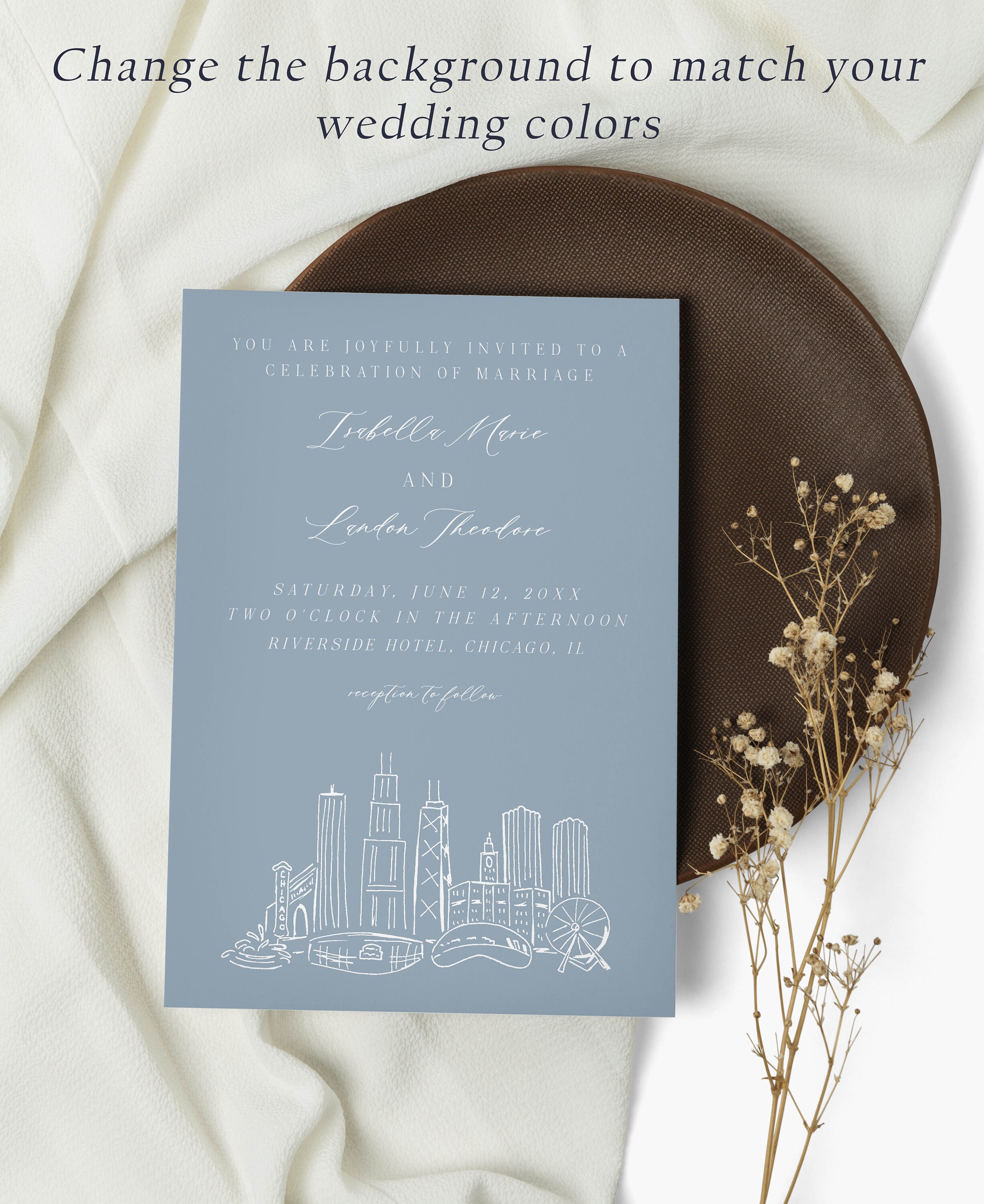 Chicago Wedding Invitation Template, Chicago Skyline Invitation, Custom ...