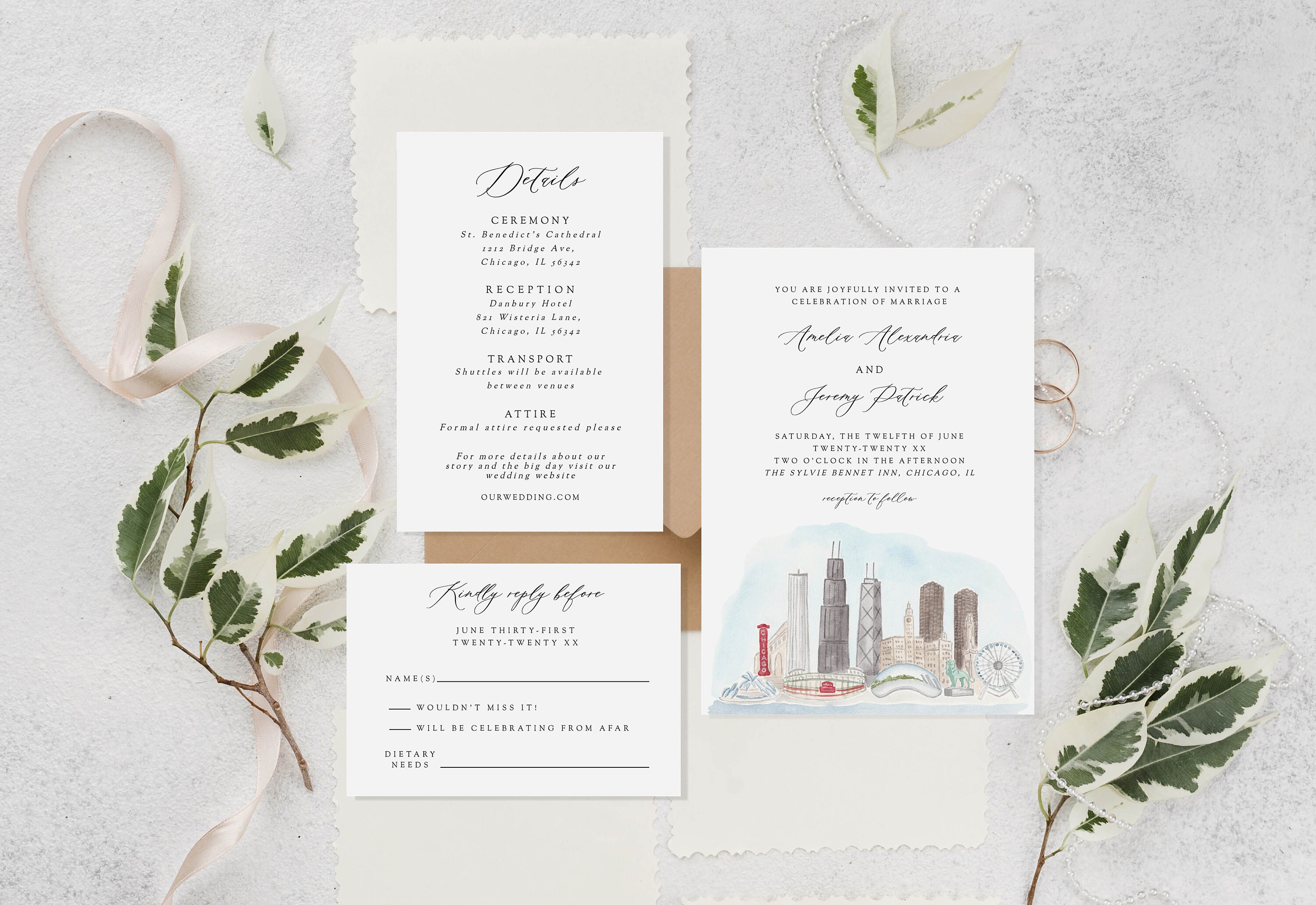 Chicago Skyline Invitation Template, Chicago Wedding Invitation, Watercolor Chicago Invite ...