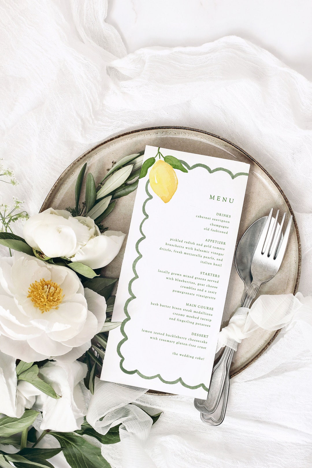Lemon Wedding Menu TEMPLATE, Wavy Border Menu, Yellow Wedding Menu ...