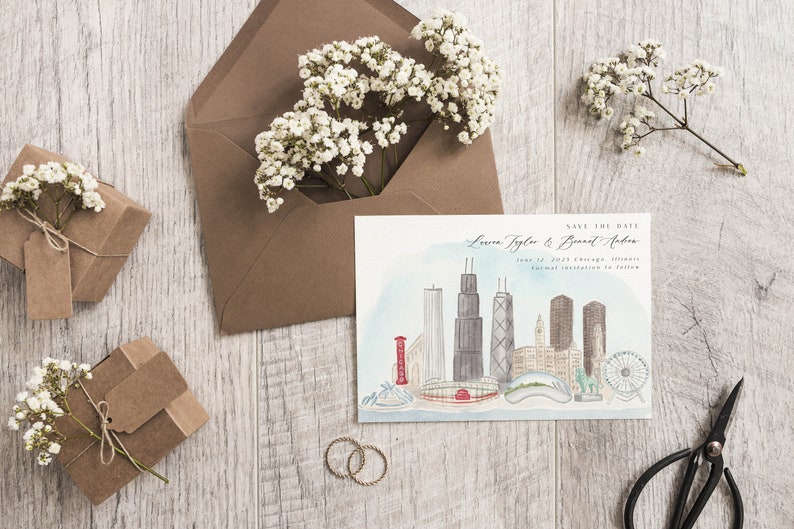 Chicago Skyline Save the Date Template, Custom Save the Date Template ...