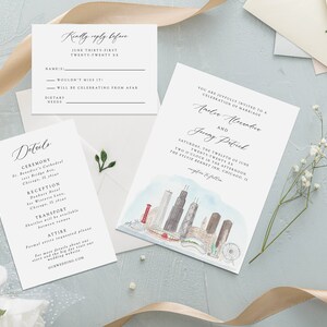 Chicago Skyline Invitation Template, Chicago Wedding Invitation, Watercolor Chicago Invite ...