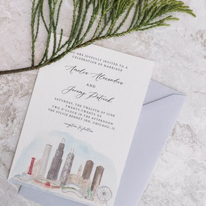 Chicago Skyline Invitation Template, Chicago Wedding Invitation, Watercolor Chicago Invite ...