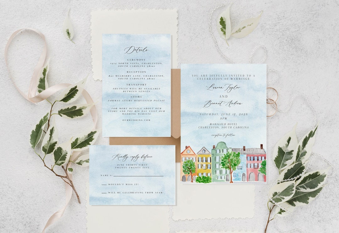 Charleston Wedding Invitation Template, Rainbow Row Invitation, Custom ...