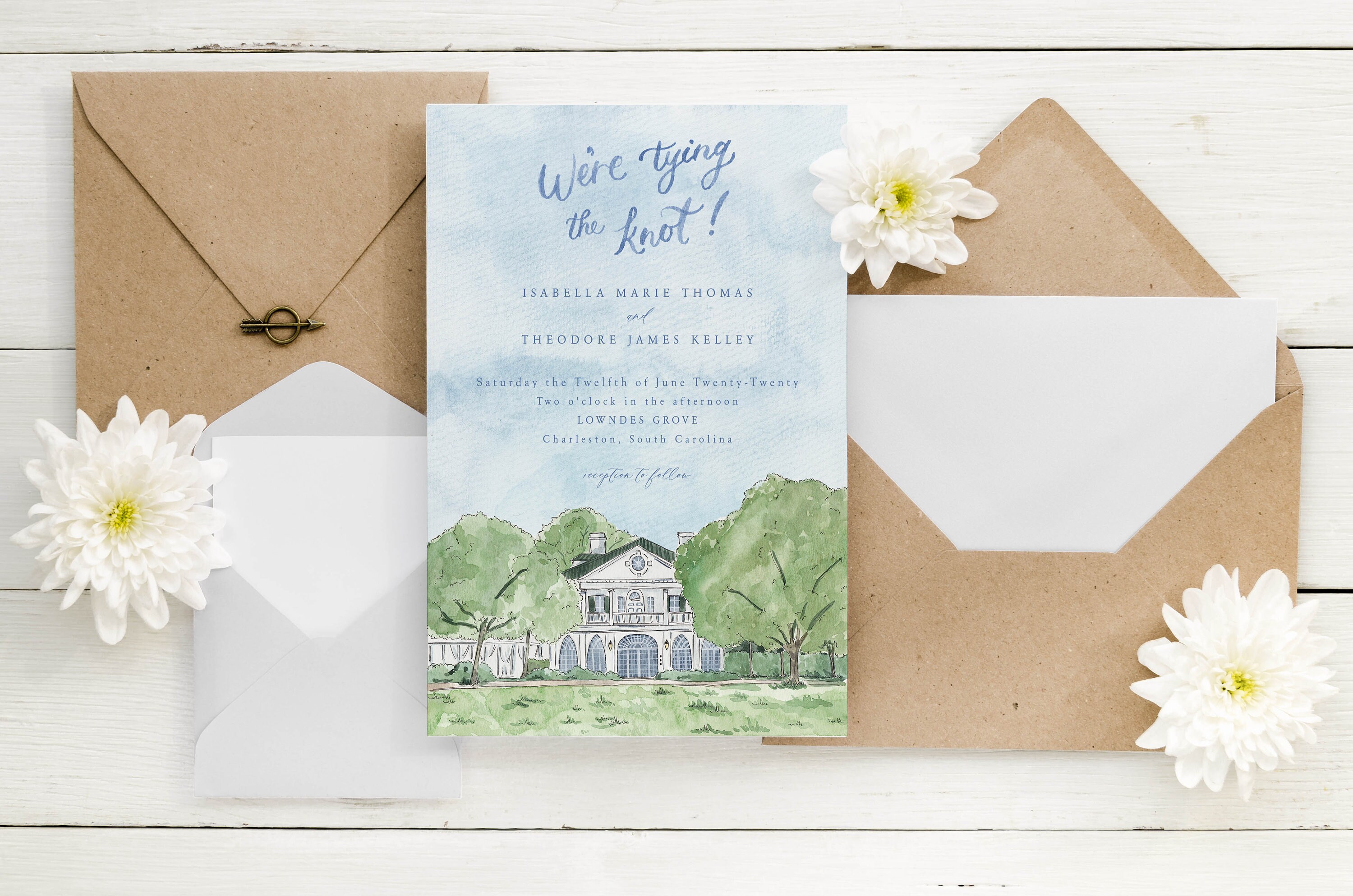 Lowndes Grove Charleston Wedding Invitation Template, Watercolor Invite ...